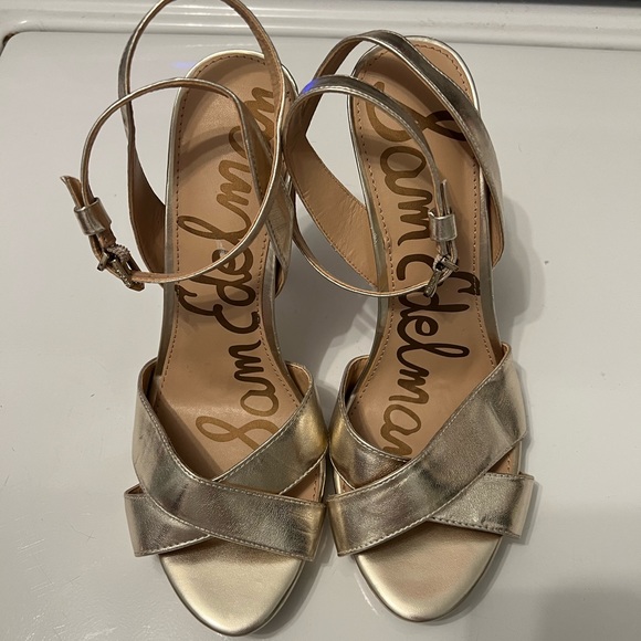Sam Edelman | Shoes | Sam Edelman Gold Strappy Stiletto Heels In Size 9 ...